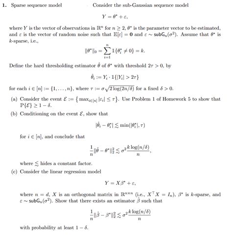 Sparse Sequence Model Consider The Sub Gaussian Chegg