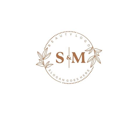 Initial Sm Letters Beautiful Floral Feminine Editable Premade Monoline