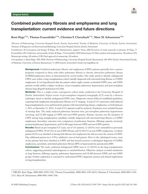 Pdf Combined Pulmonary Fibrosis And Emphysema And Lung