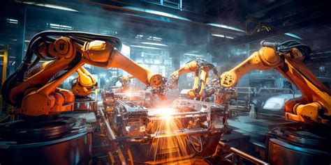 Industrial Robots Assembling And Welding Components On A Production