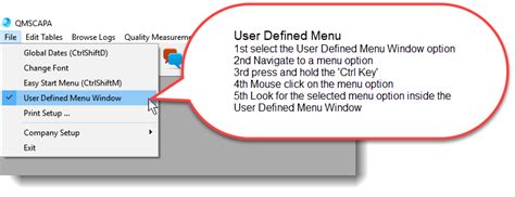 User Defined Menu Window