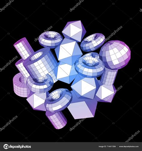 Group Geometric Geometric Primitives Isolated Black Background Vector