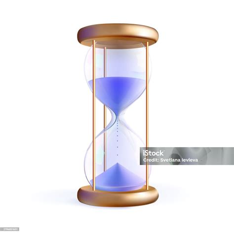보라색 푸른 모래가 있는 3d 모래 시계입니다 유리 시계가 예산을 놓치고 있습니다 상점 시간 알람 카운트 다운 벡터 모래 유리 아이콘입니다 연금 수입 골드 타이머 개념입니다
