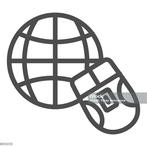 滑鼠和地球地球線圖示工作在家裡在網路符號輪廓風格象形圖在白色背景移動概念和網頁設計的技術標誌向量圖形向量圖形及更多信 文件圖片 Istock