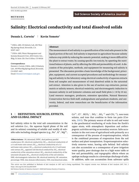 Salinity Electrical Conductivity And Total Dissolved Solids Request Pdf