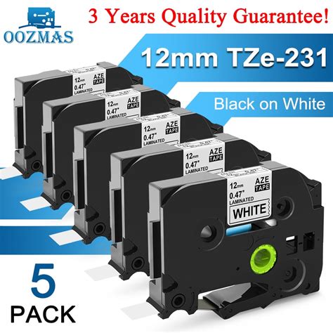Oozmas Pack Compatible Brother P Touch Tze Mm Black White Label Maker Tape Walmart Com