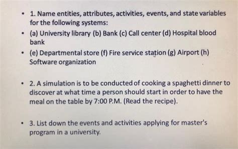 Solved • 1 Name Entities Attributes Activities Events