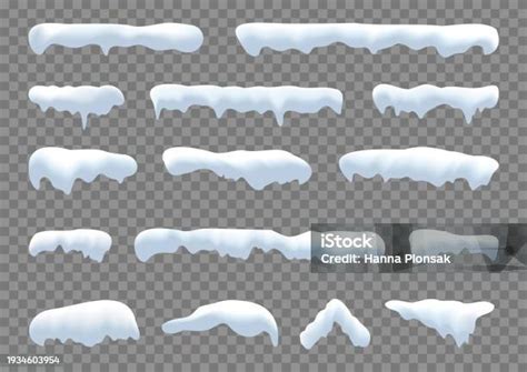 Realistic Snow Caps Set White Snow Caps Snowball Snowdrifts And Snow