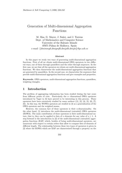 Pdf Generation Of Multi Dimensional Aggregation Functions