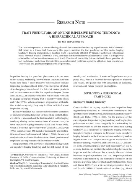 Trait Predictors Of Online Impulsive Buying Tendency A Hierarchical Approach Pdf Impulsivity