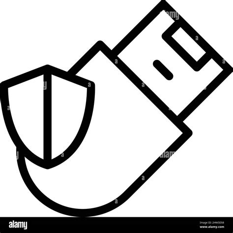 Secured Usb Flash Icon Outline Vector Data Secure Safety Firewall