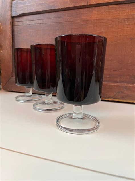 Vintage Ruby Red Cocktail Glasses Red And Clear Stem French Luminarc Glassware Sherry Glass