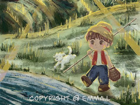 小男孩系列1 早起钓鱼的小男孩 画画的emma L 站酷zcool