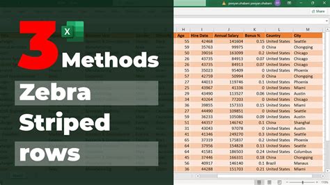 3 Methods For Alternating Rows Zebra Striping In Excel Table Youtube
