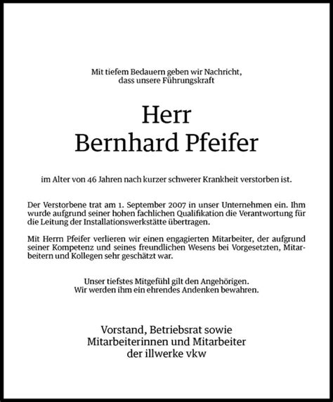 Todesanzeigen Von Bernhard Pfeifer Todesanzeigen Vorarlberger Nachrichten