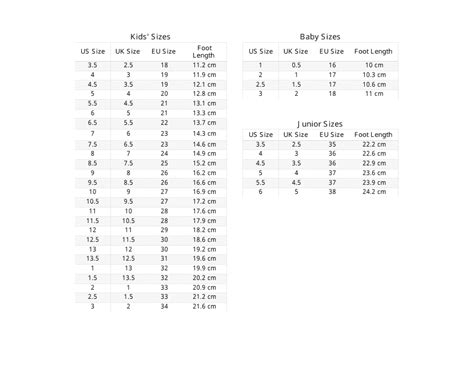 Printable Shoe Sizing Chart For Men