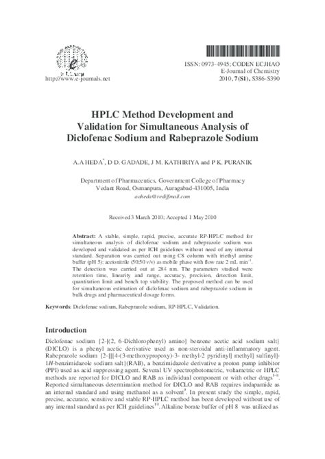 Pdf Hplc Method Development And Validation For Simultaneous Analysis