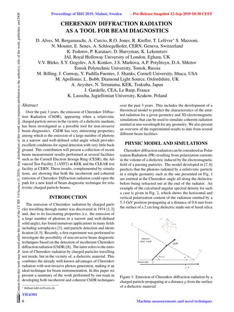 Pdf Cherenkov Diffraction Radiation As A Tool For Beam Diagnostics