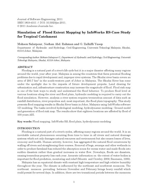 PDF Simulation Of Flood Extent Mapping By InfoWorks RS Case Study For Tropical Catchment