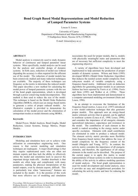 Bond Graph Based Modal Representations And Model Reduction Of