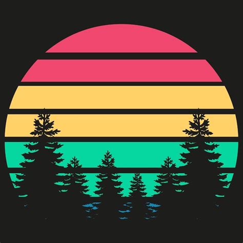 Puesta De Sol Retro Vintage Vector Vector Premium