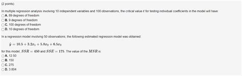 solved in multiple regression analysis involving 10