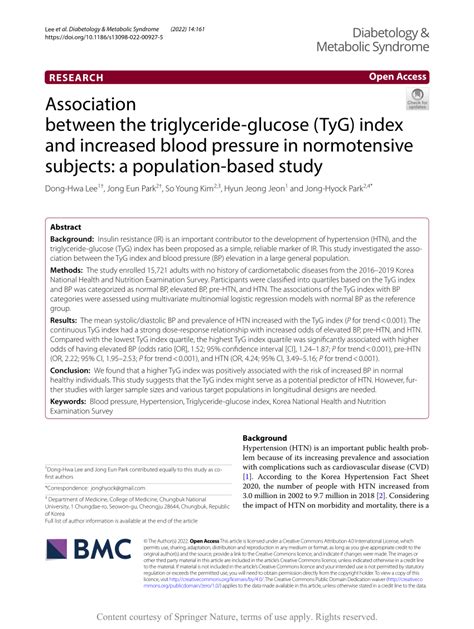 Pdf Association Between The Triglyceride Glucose Tyg Index And