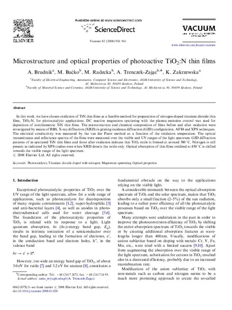 pdf microstructure and optical properties of photoactive tio2 n thin