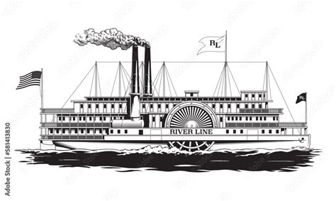 Paddle Steamer Wheel Steamboat Passenger Riverboat Or Retro Boat