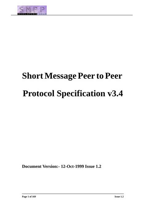 pdf short message peer to peer protocol specification v3 · smpp