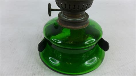 Shopthesalvationarmy Vintage Green Glass Oil Lamp With Reflector 9556a