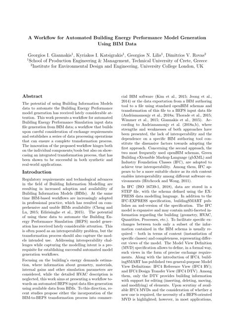 Pdf A Workflow For Automated Building Energy Performance Model Generation Using Bim Data