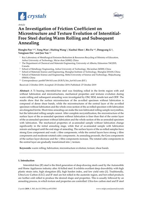 Pdf An Investigation Of Friction Coefficient On Microstructure And Texture Evolution Of