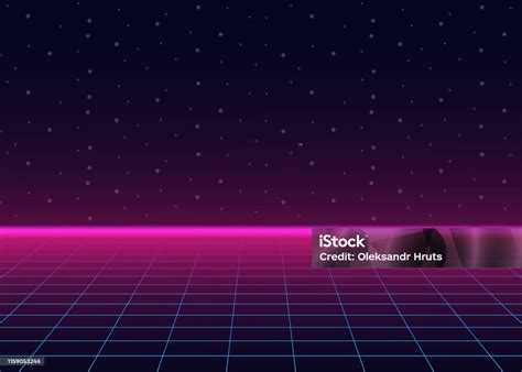 스타일 레이저 그리드와 미래 지향적 인 풍경 네온 레트로 웨이브 벡터 스톡 일러스트레이션입니다 오락실에 대한 스톡 벡터 아트 및 기타 이미지 Istock