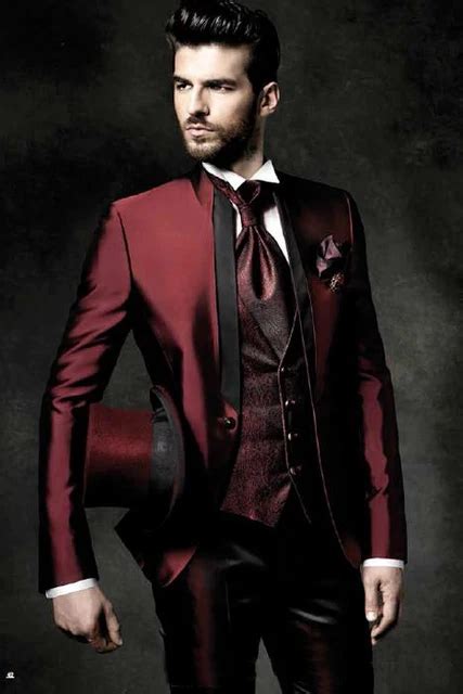 Latest Coat Pant Designs Italian Burgundy Satin Men Suit Slim Fit