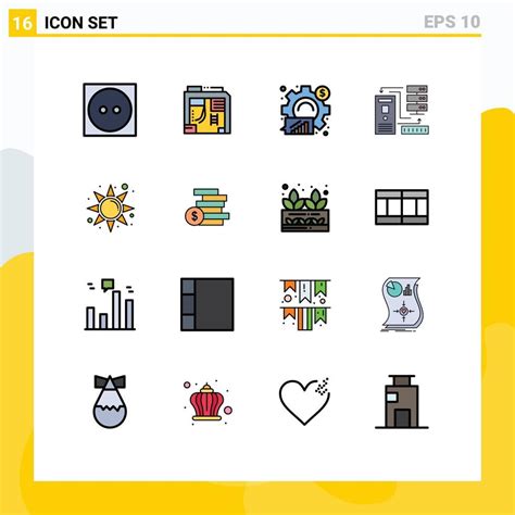 Group Of 16 Flat Color Filled Lines Signs And Symbols For Information Database Analysis Data