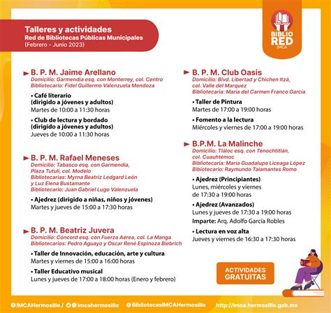 Invita Imca A Los Talleres De La Red De Bibliotecas Públicas