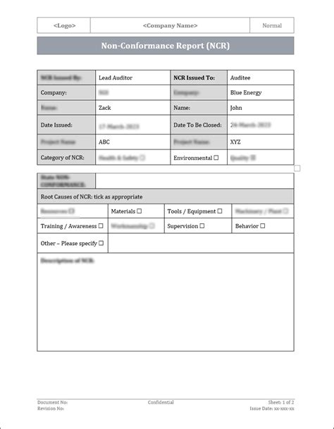 Iso 9001qms Non Conformance Report Template Iso Templates And