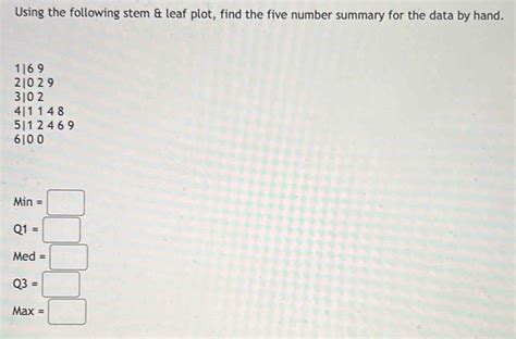 Solved Using The Following Stem Leaf Plot Find The Five Number
