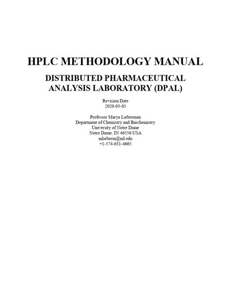 Hplc Methodology Manual 2020 Pdf High Performance Liquid