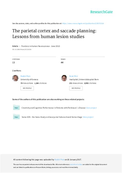 Pdf The Parietal Cortex And Saccade Planning Lessons From Human
