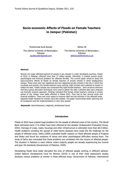 Socio Economic Affects Of Floods On Female Teachers In Jampur Pakistan