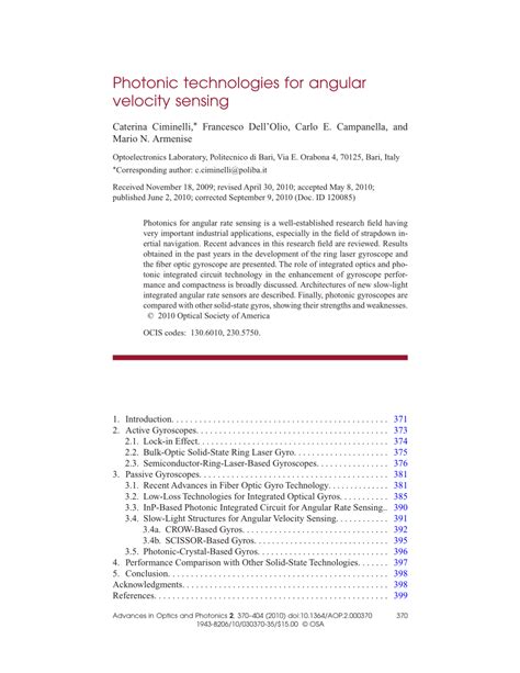 pdf photonic technologies for angular velocity sensing