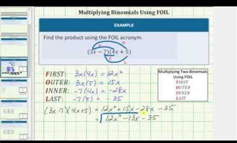 Multiply Binomials Using The Foil Acronym Instructional Video For 8th 11th Grade Lesson Planet