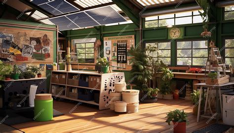 Premium Ai Image An Ecofriendly Classroom With Solar Panels A Compost