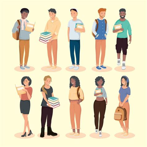 Ten Young Students Characters 10850147 Vector Art At Vecteezy