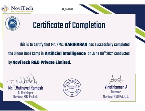 Hi Everyone I Has Successfully Completed The Boot Camp In Artificial