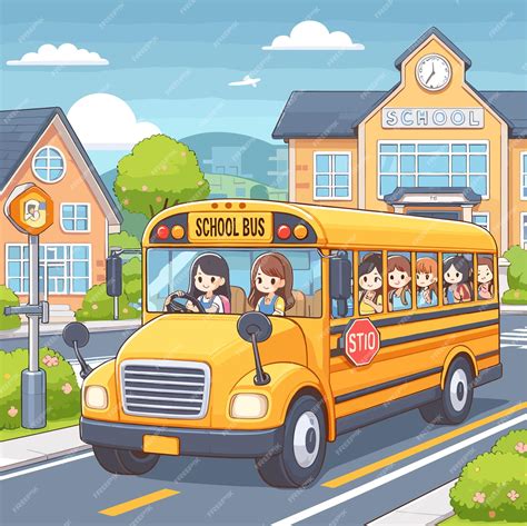 Школьный автобус векторные мультфильмы созданы Ai Премиум Ai сгенерированный вектор
