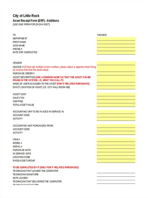 Free 5 Asset Receipt Forms In Ms Word Pdf