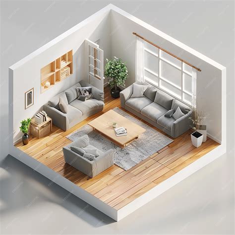 3d Room Render Isometric View Wood Floor Premium Ai Generated Vector